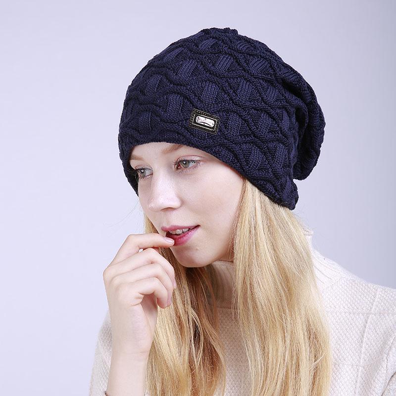Buy New Pleated Plus Fleece Women's Hat Pullover Cap Winter Knitted ...