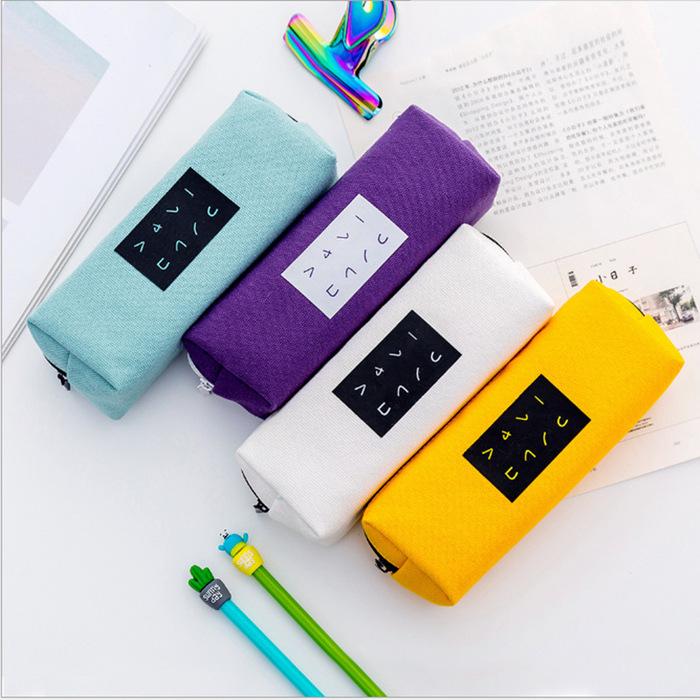 Buy Small fresh text pen bag canvas box school pencil bag stationery ...