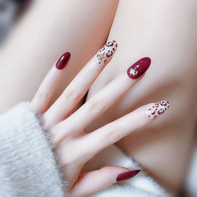 Acrylic Fake Fingernails Trend Leopard Design False Nails Simple Middle ...