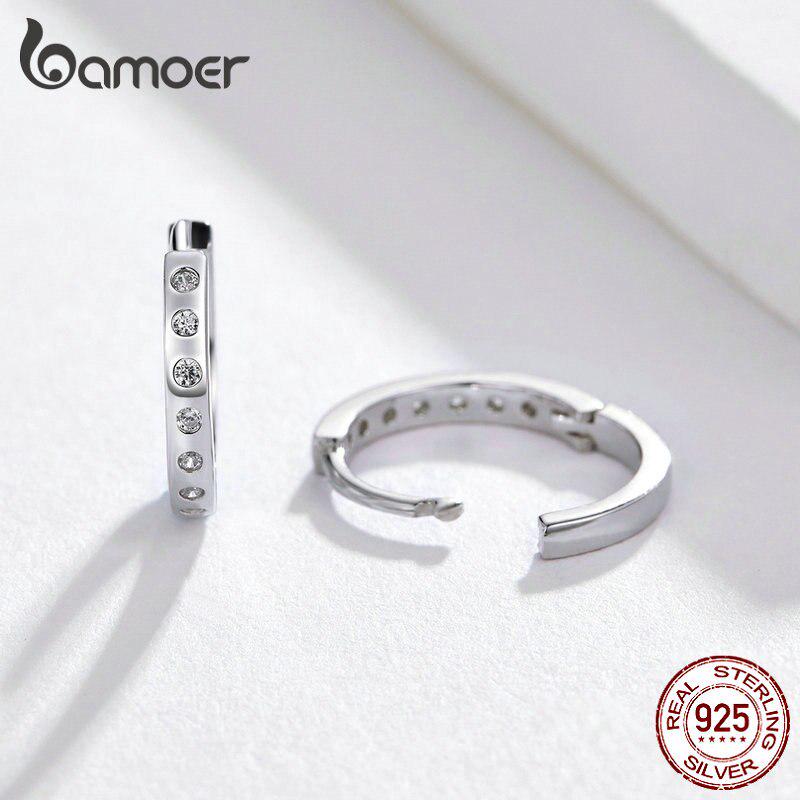 Buy BAMOER 925 Sterling Silver Hoop Earrings for Women Minimalist Simple Circle Cubic Zirconia ...