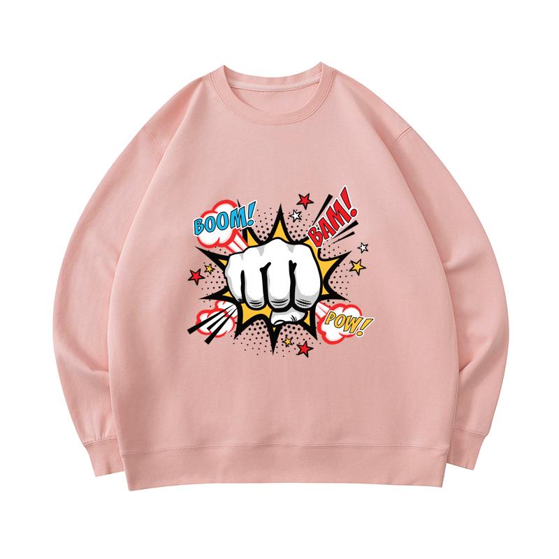 Buy Men's 300 GSM 100% Cotton Sweatshirt Bam Boom Pow Comic Punch Print ...