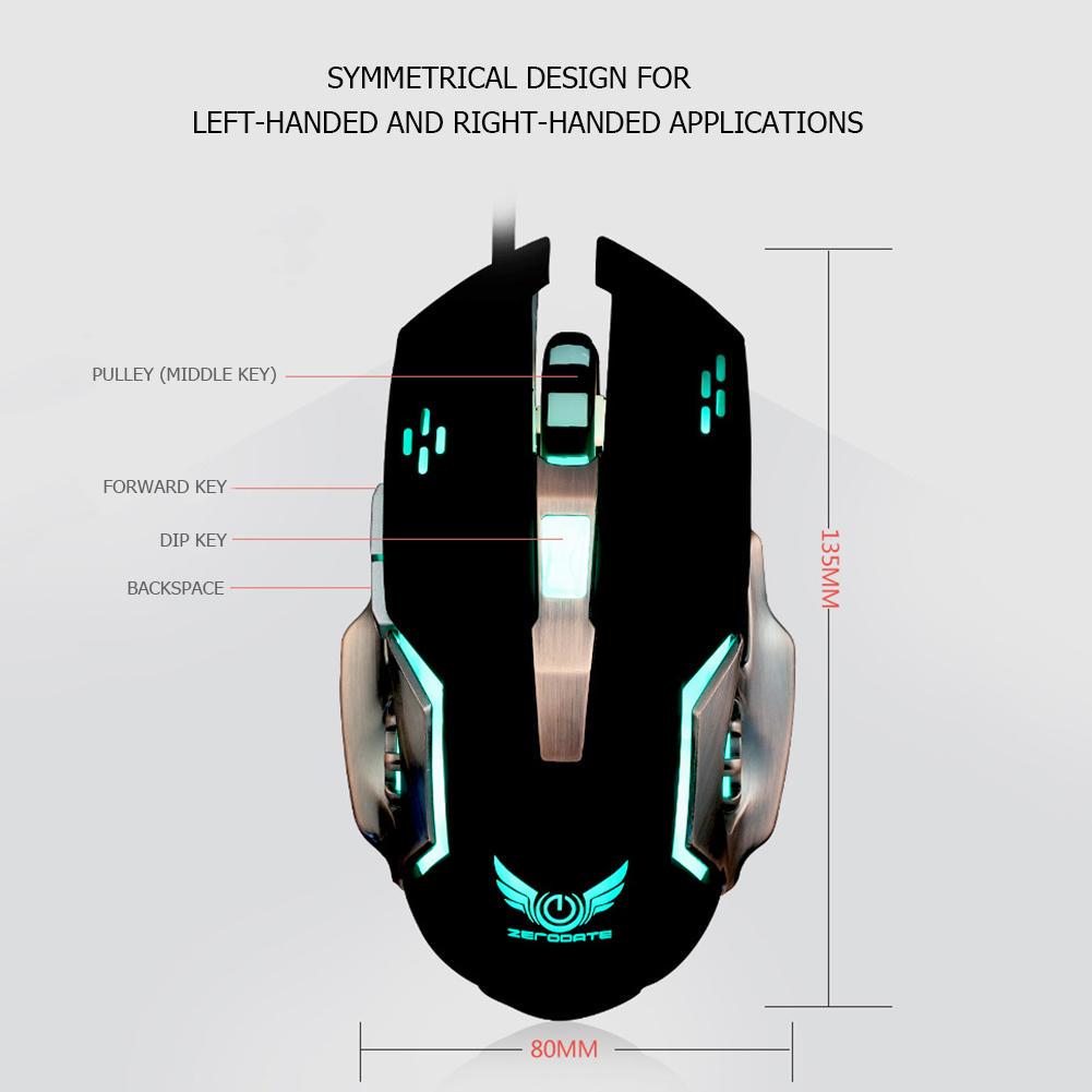 Buy ZERODATE G11 Wired 6 Buttons 3200DPI RGB Backlight Gaming Optical ...