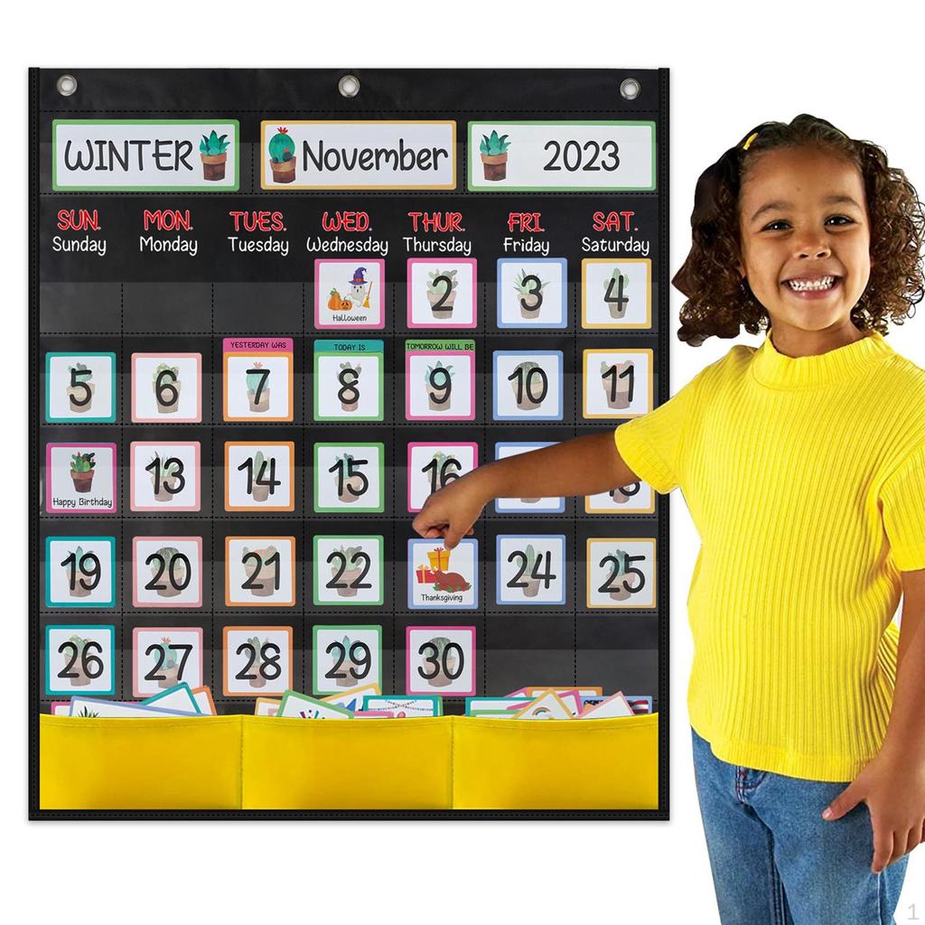 Buy Calendar Pocket Chart Wall Complete 20.08inchx23.62inch Black ...