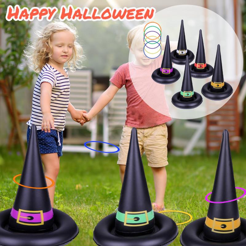 5Pcs Inflatable Halloween Witch Hat Ring Set Party Toss Game Outdoor ...