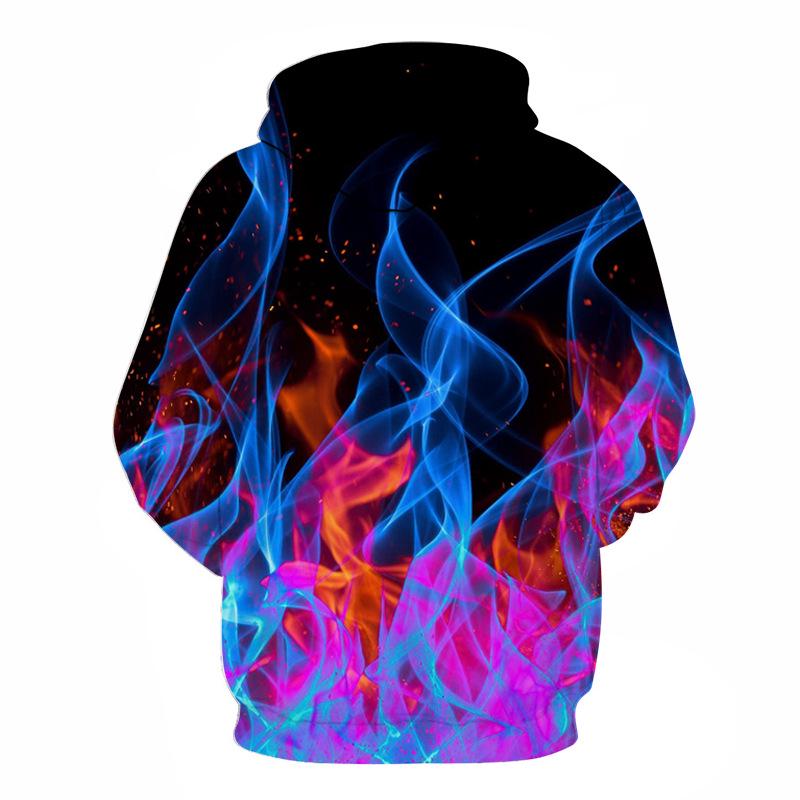 Buy 2019 New Blue Flame 3D Printed Digital Printing Hooded Sweater Men ...