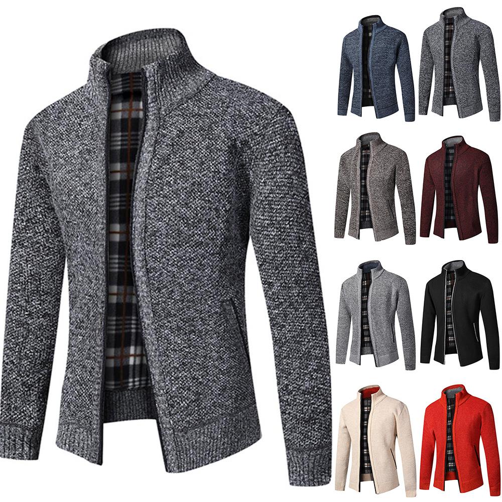 Cheap Mens Winter Sweater Solid Color Long Sleeve Knitted Coat Lapel ...