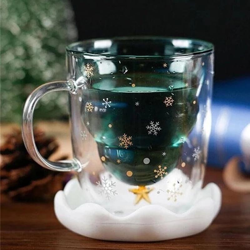 Buy Christmas Tree Glass Cup Double Walled Glass Snowflake Anti ...