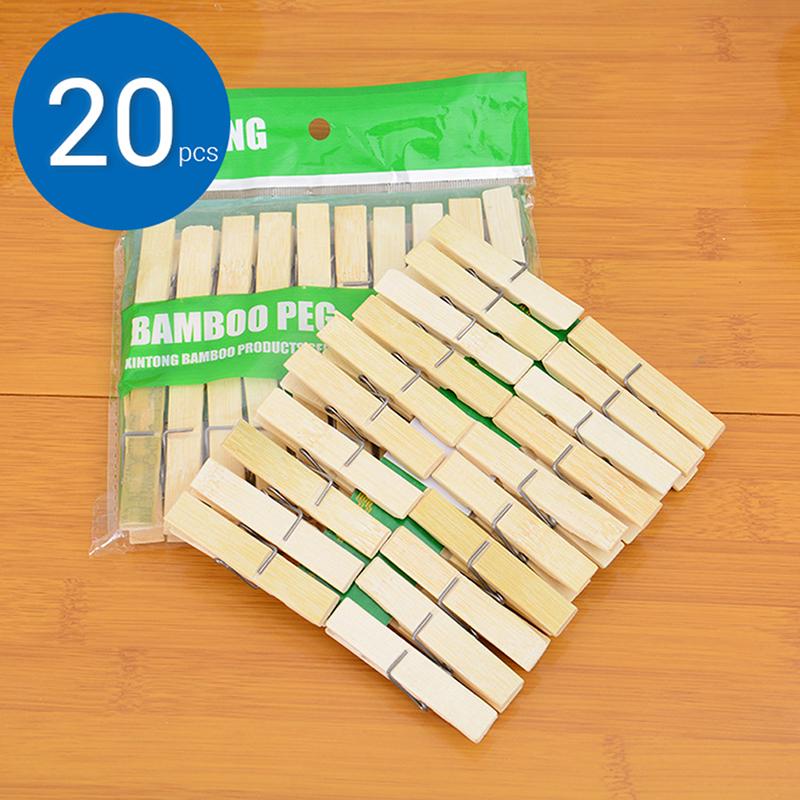 20Pcs Nature Bamboo Clips Clothes Pins Wooden Washing Line Drying Clips ...