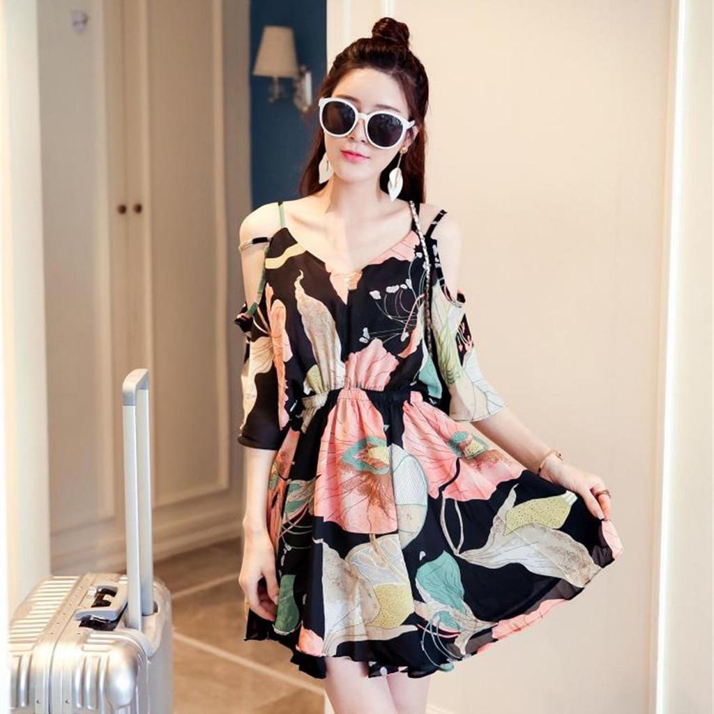 Buy Woman Fashion Spring And Summer Short Sleeve Slim Strap Floral ...