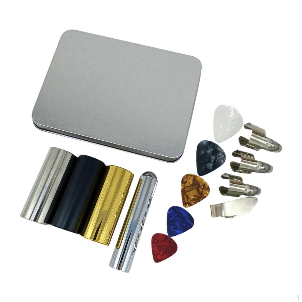 Buy 14Pcs Slide Stainless Steel Bar Guitar Lap & Finger Picks Plectrums ...