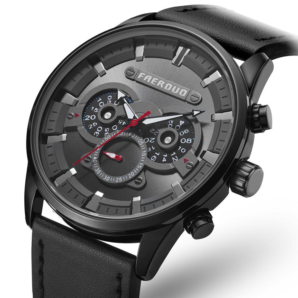 Buy Gray Men Watches Brand Luxury Leather Strap Waterproof Sport Quartz ...