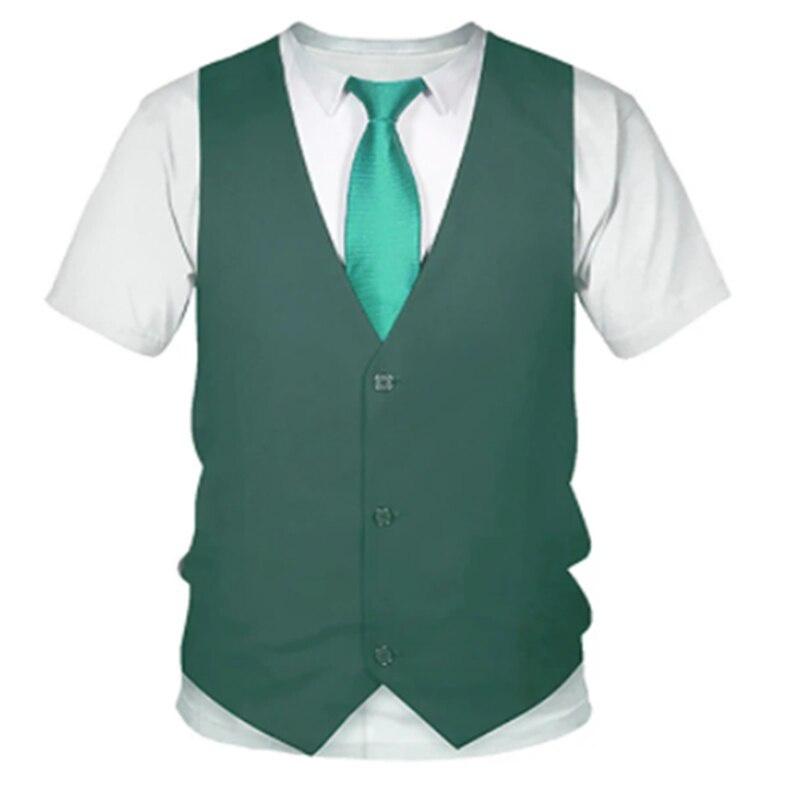 2021 new summer short-sleeved streetwear fake suit vest 3D T-shirt ...