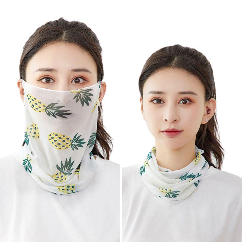 Buy Women Ice Silk Sunscreen Neck Gaiter Face Mask Floral Moon Print ...