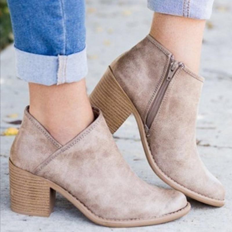 Ankle Short Boots Solid Color Ladies Side Zip Sharp Head Shoes Elegant ...