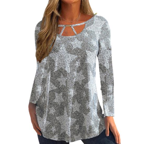 Cheap Tunic Top Front Hollow Lightweight Skin-touch Digital Star Print ...