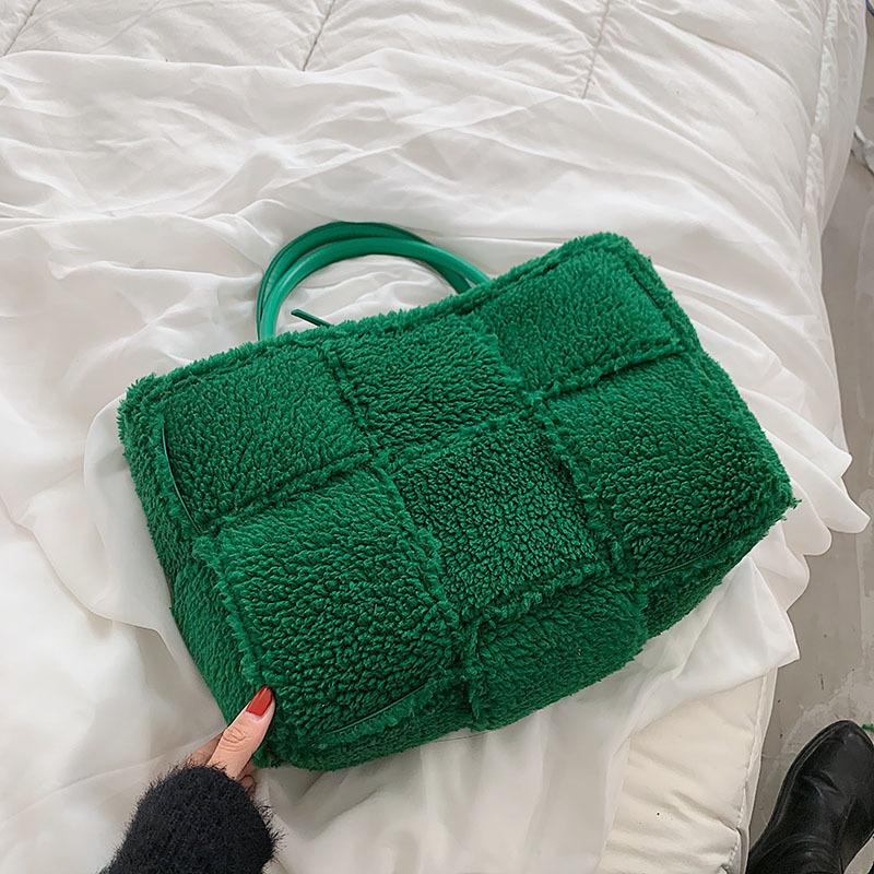 Buy Ins Same Lamb Hair Woven Tote Handbag Wool Shoulder Bag Large 2022 ...