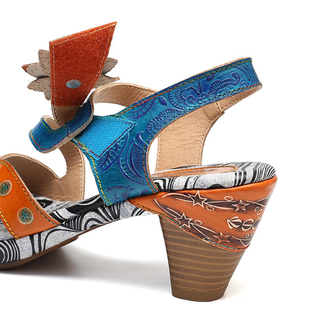 Buy SOCOFY Women Retro Veins Leather Floral Hook Loop Sandals Shoes ...