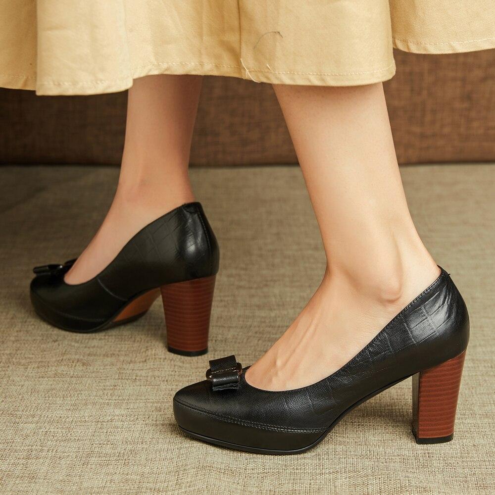 Koupit Fashion Spring Summer Pumps Women Block Heels Leather Shoes High ...