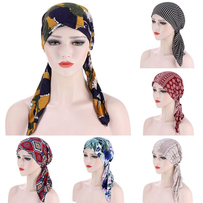 Buy Muslim Flower Printed Turban Hat Folds Turban Hat Head Cover Bonnet ...
