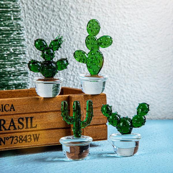 Buy H&D 4pcs Handmade Glass Blown Cactus Art Cactus Figurines ...