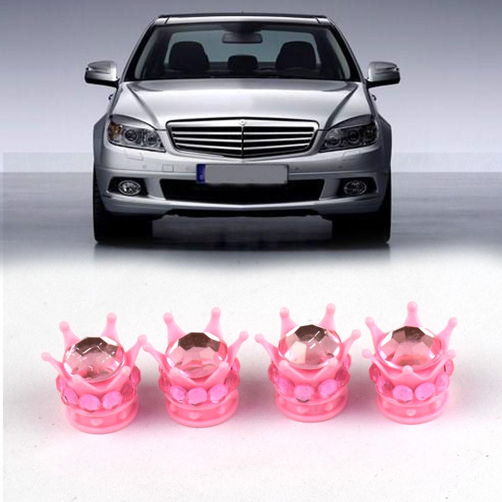 Buy [HTE] 4Pcs Chrome Pink Crown Bling Diamond Tire/Wheel Stem Caps Car ...