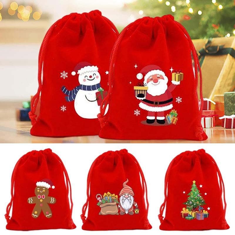 Buy 5PC Velet Printed Candy Band Drawstring Cotton Bag Christmas Gift ...