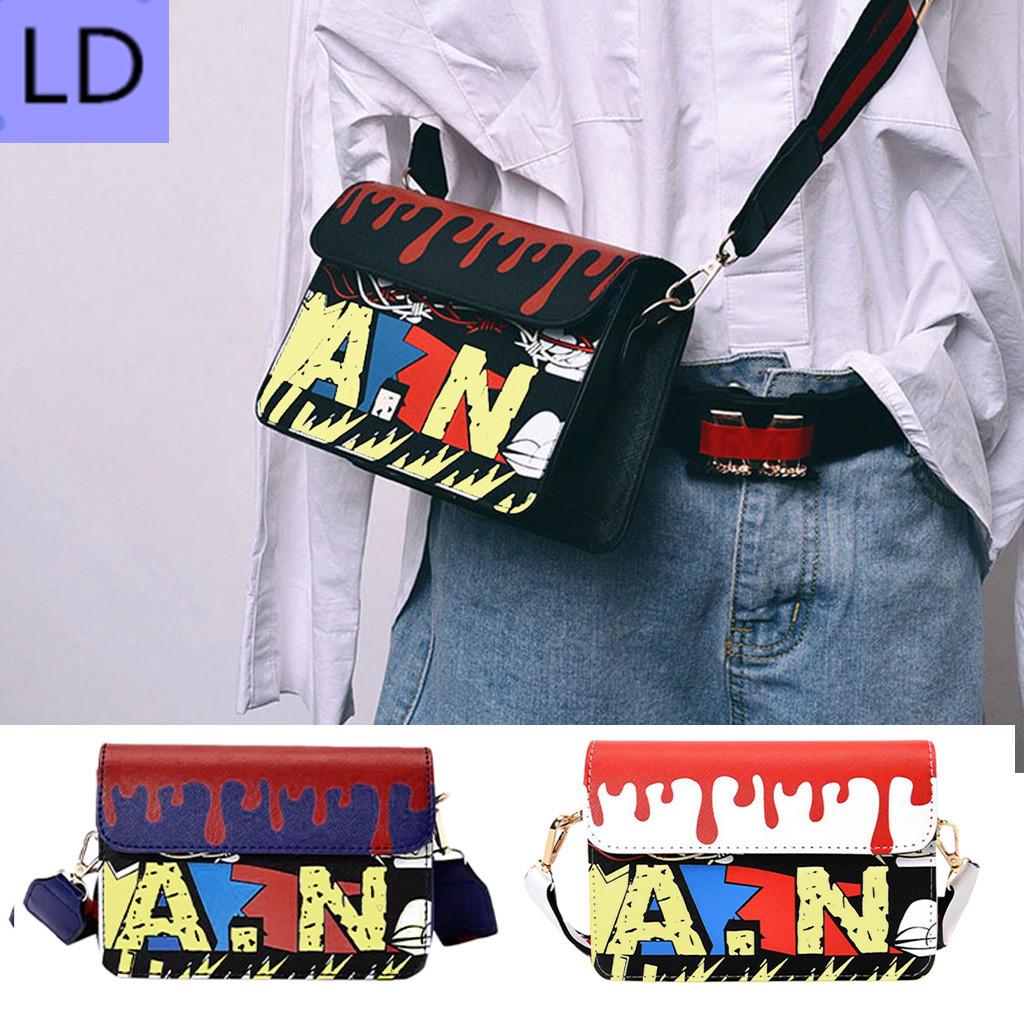 Fashion Women Graffiti Printed Small Square Bag Shoulder Messenger Bag ...