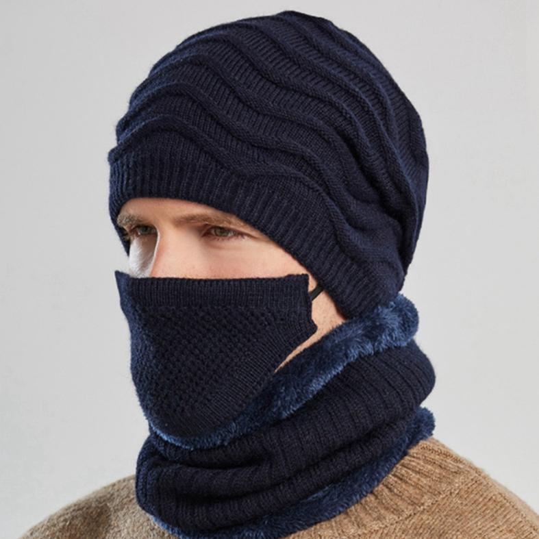 Men Winter Cycling Windproof Knitted Woolen Hat Mask and Scarf Warm ...