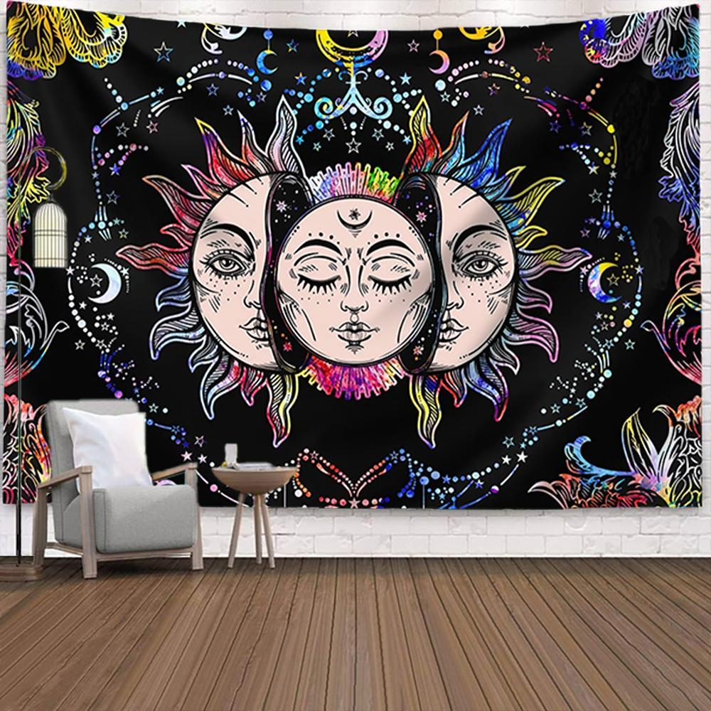 Cheap Sun and Moon Tapestry Wall Hanging Star Sky Tapestry Psychedelic ...