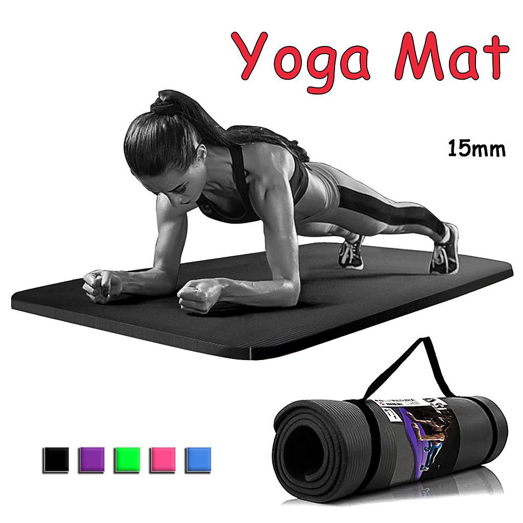 Buy Yoga Mat with Carry Handle 15mm Thick Non Slip Gym Exercise Fitness ...