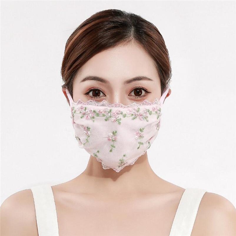 Summer Lace Mask Embroidery Floral Mouth-muffle Face Cover Soft 1Pc Sun ...