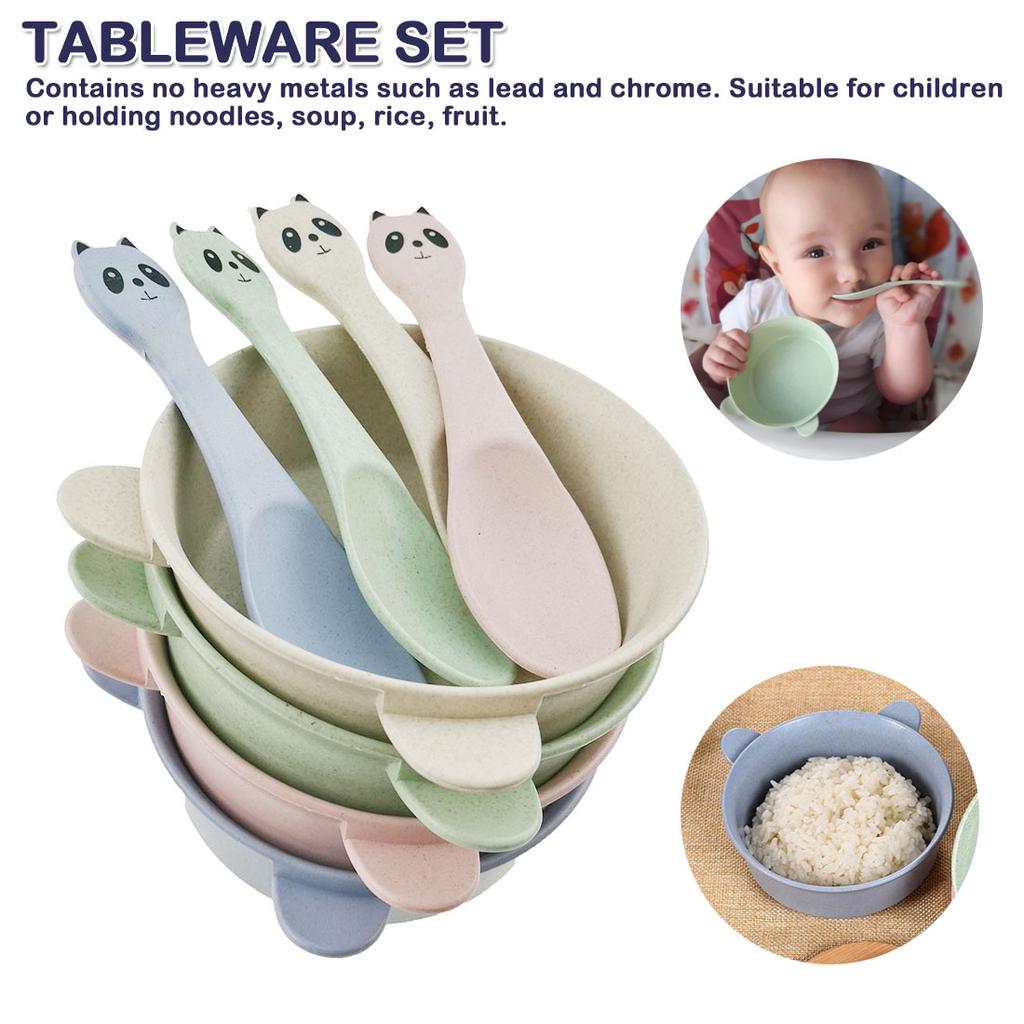 Buy Cartoon Panda Bowl Spoon Wheat Straw Cutlery Set Feeding Food ...