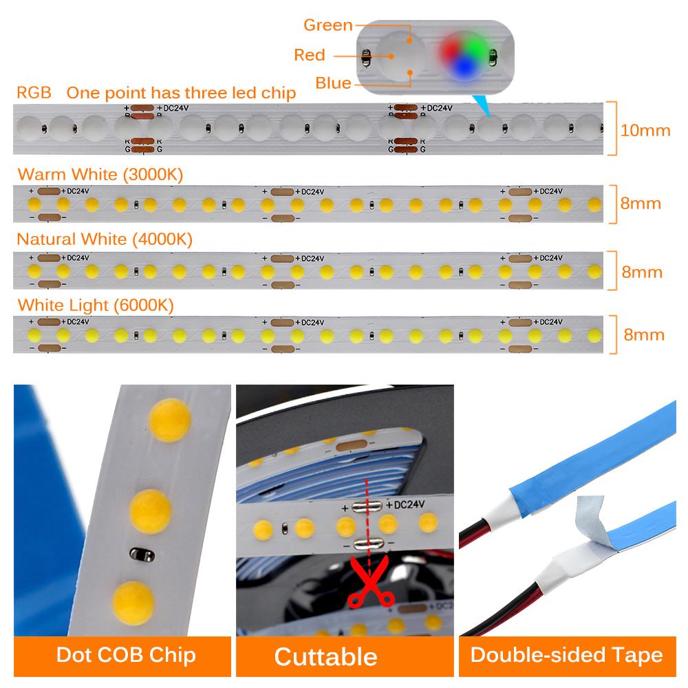 💰Köp billigt online Dot COB LED Strip Light DC 12V 24V High Density COB ...