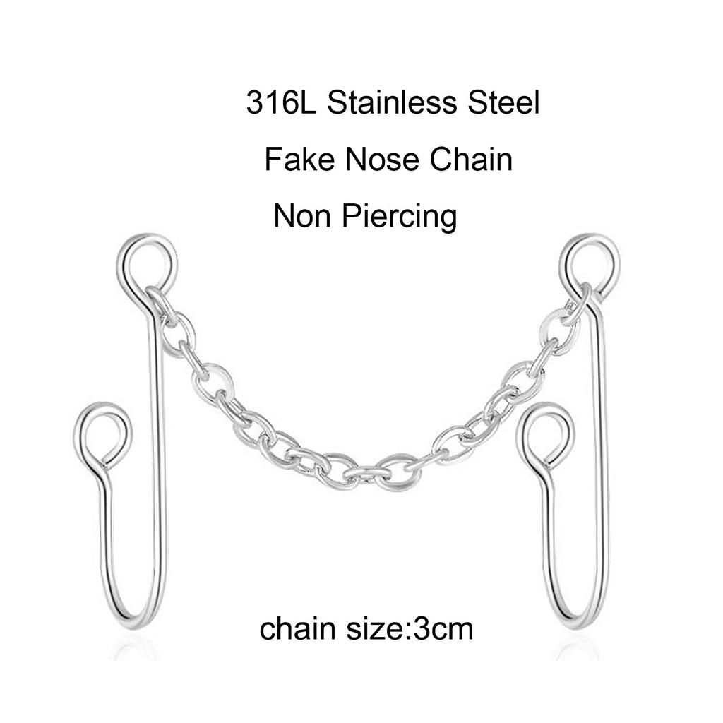 Buy Stainless Steel False Nose Clip Nose Chain Silver/Gold/Black Nose ...