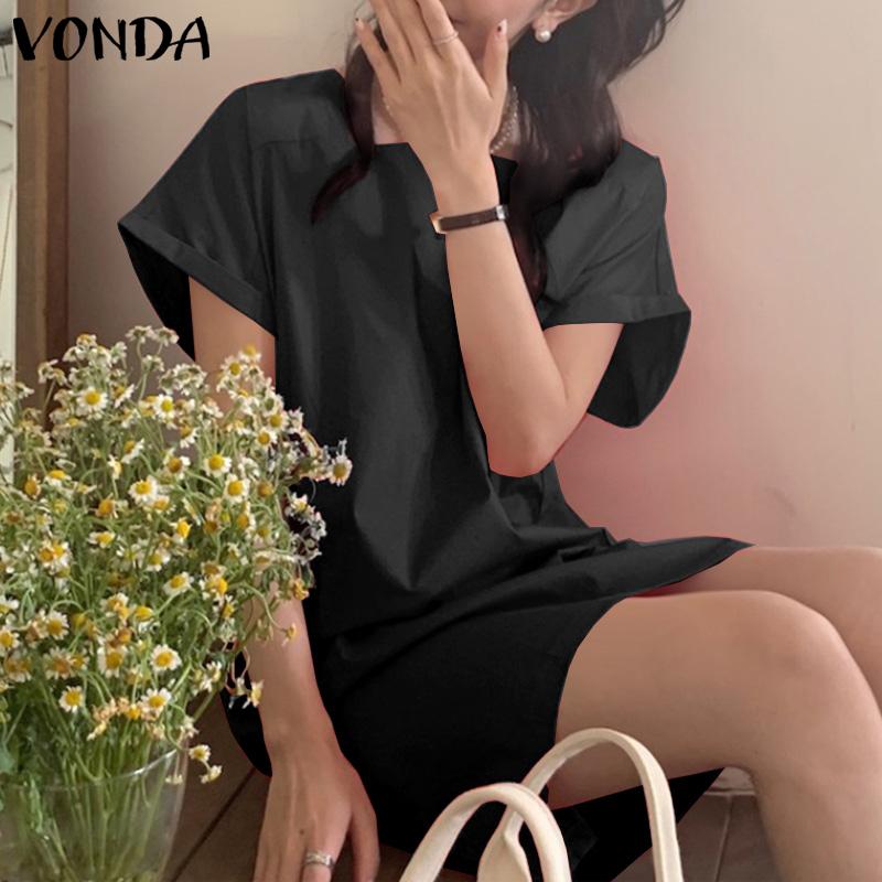 Buy VONDA Summer Women's Fashion Short Sleeve Holiday Pleated Short ...
