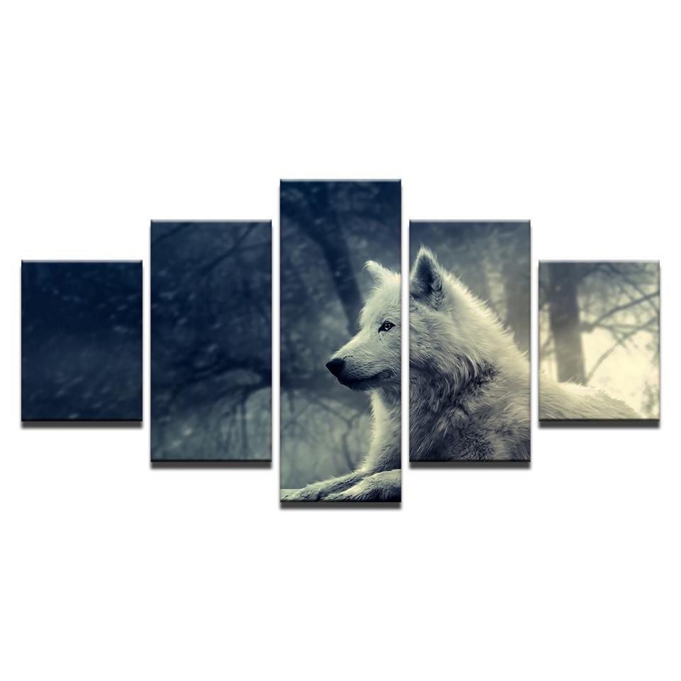 Buy 5 Panel Wood Animal Wolf Wall Decor Art Wallaper Frameless Canvas ...