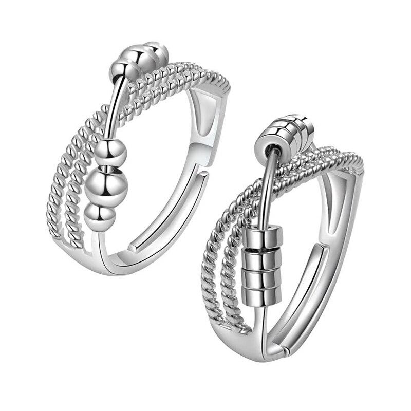 Satın alın Rotating Anti Anxiety Ring for Women Simple Double Layer Cross Beaded Adjustable Anti ...