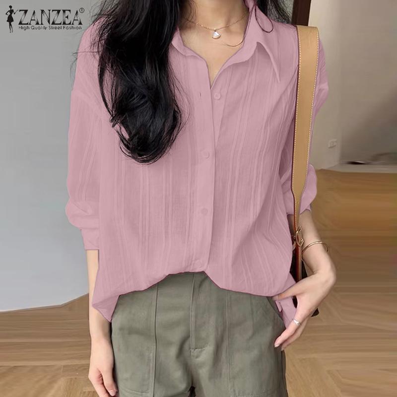 ZANZEA Женская повседневная свободная блузка с отложным воротником и ...