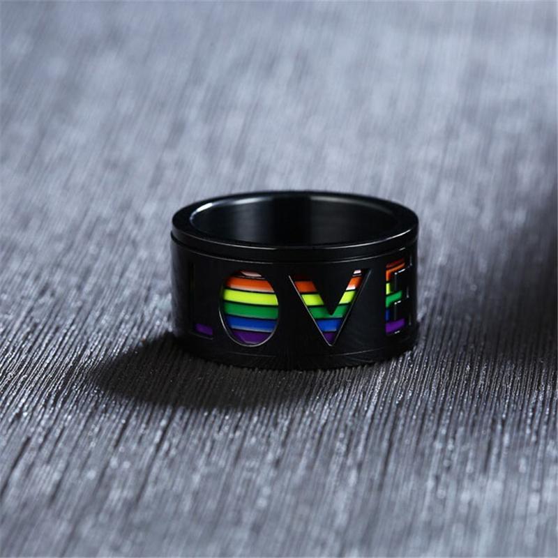Stainless Steel Rainbow LGBT Ring Letter LOVE Rotating Ring Epoxy ...