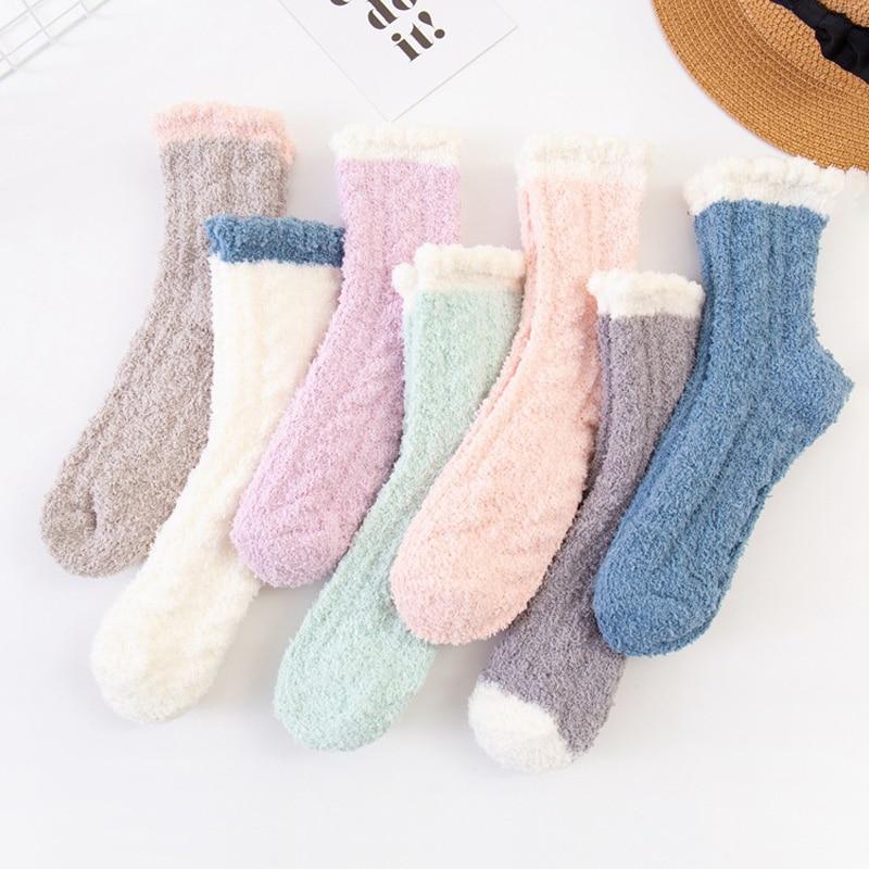 1 Pairs of Winter Warm Plush Socks Thick Warm Soft Kawaii Cold ...