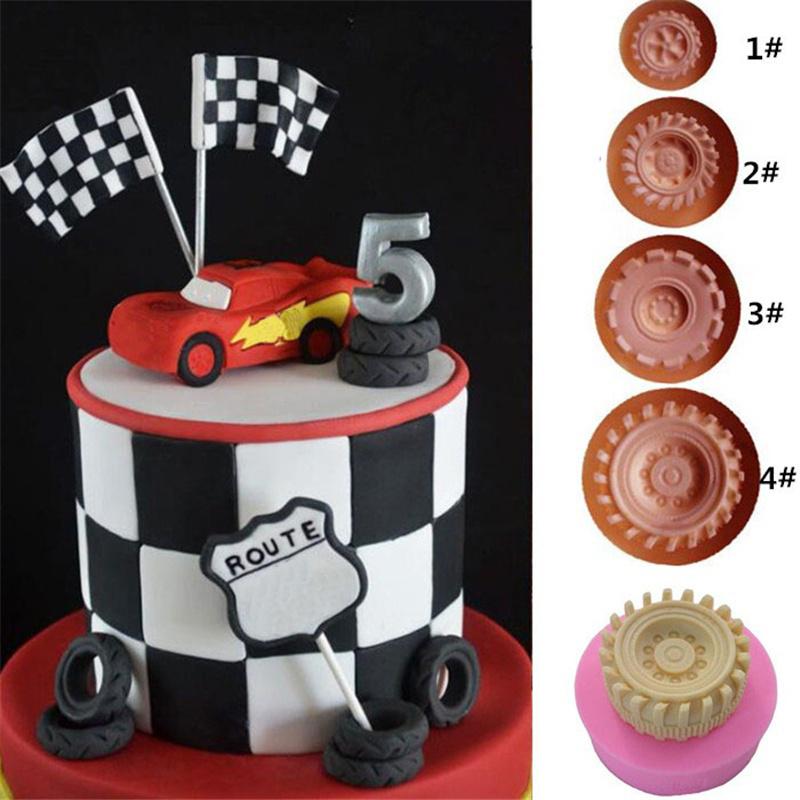 Buy 4Pcs Silicone Tire Wheel Fondant Cake Mold Chocolate Cookies Mold ...