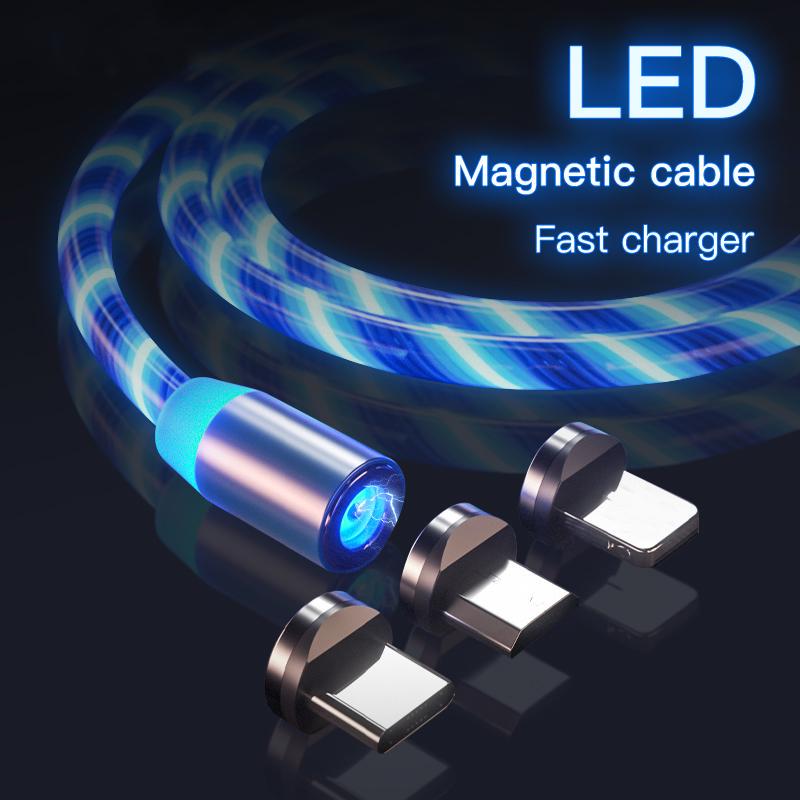 Flowing Light Magnetic Charger Cable LED Fast Charging Magnet Micro USB ...