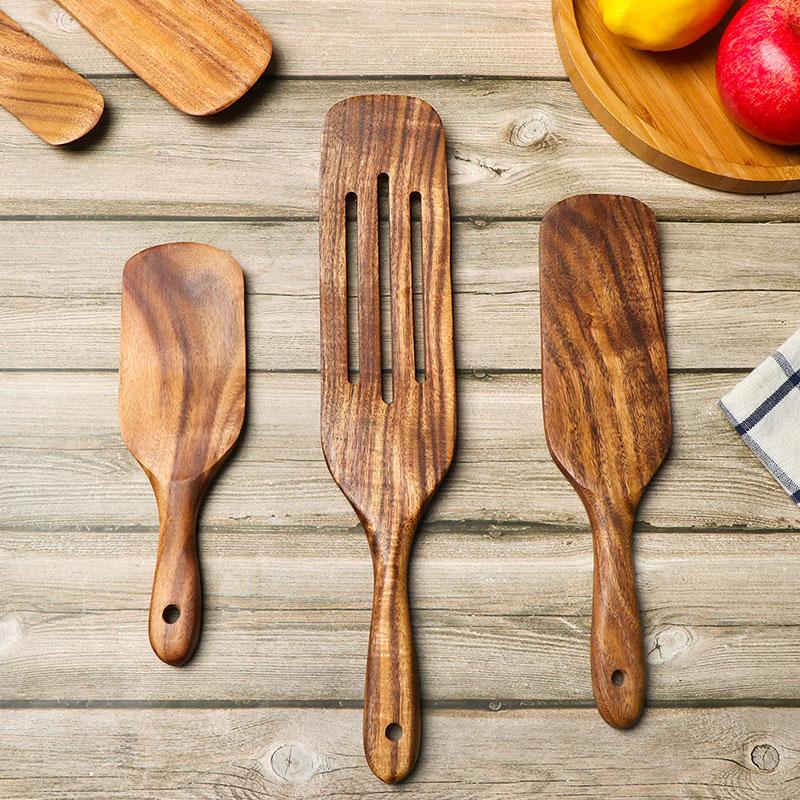 Buy 1PC Non-Stick Long Shank Teak Wood Spurtles Shovel Dinnerware ...