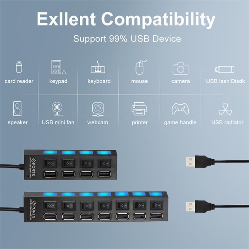 Buy Multifunction New USB Hub 4 7 Ports Micro Hub USB On Off Switch USB ...