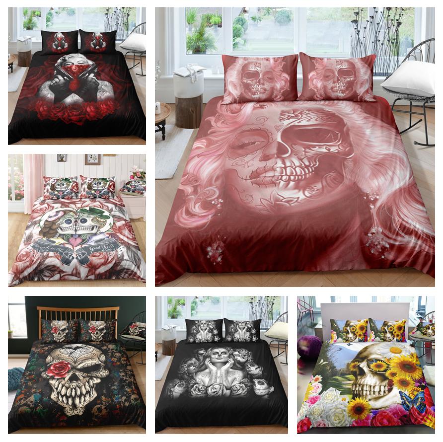 Buy 3D Skull Head Print Pillowcase and Quilt Cover Family Bedding Set ...