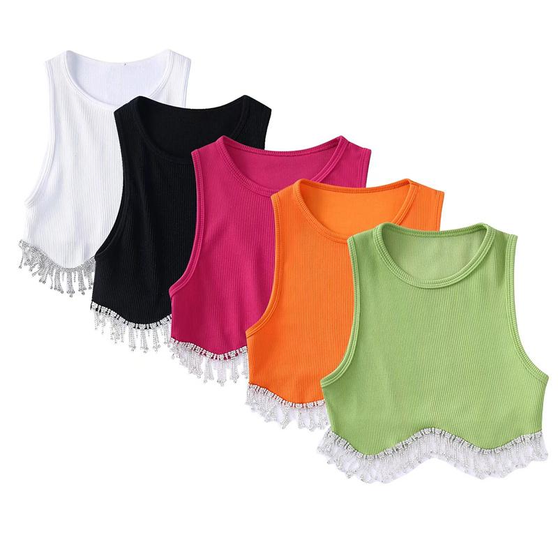 Cheap TRAF Sexy Women Top 2022 Fashion Rhinestones Crop Tops Women ...