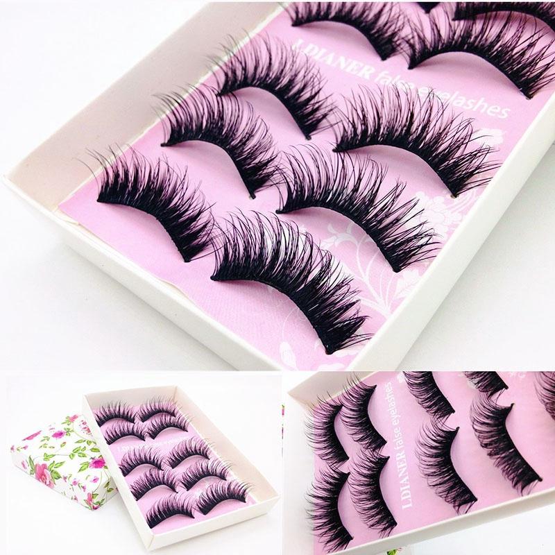 Buy 5 Pairs Natural Long Black Eye Lashes Makeup Handmade Thick Fake ...