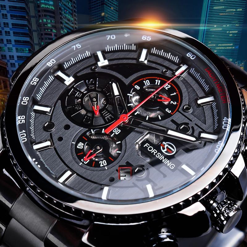 Buy Men Waterproof Three Dial Watch Automatic Stainless Steel Business ...