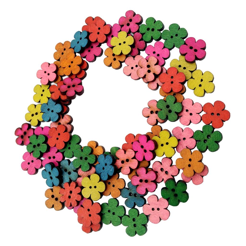 Buy 50pcs Colorful Wood Flower Buttons 2 Holes Sewing for DIY Craft 1 ...