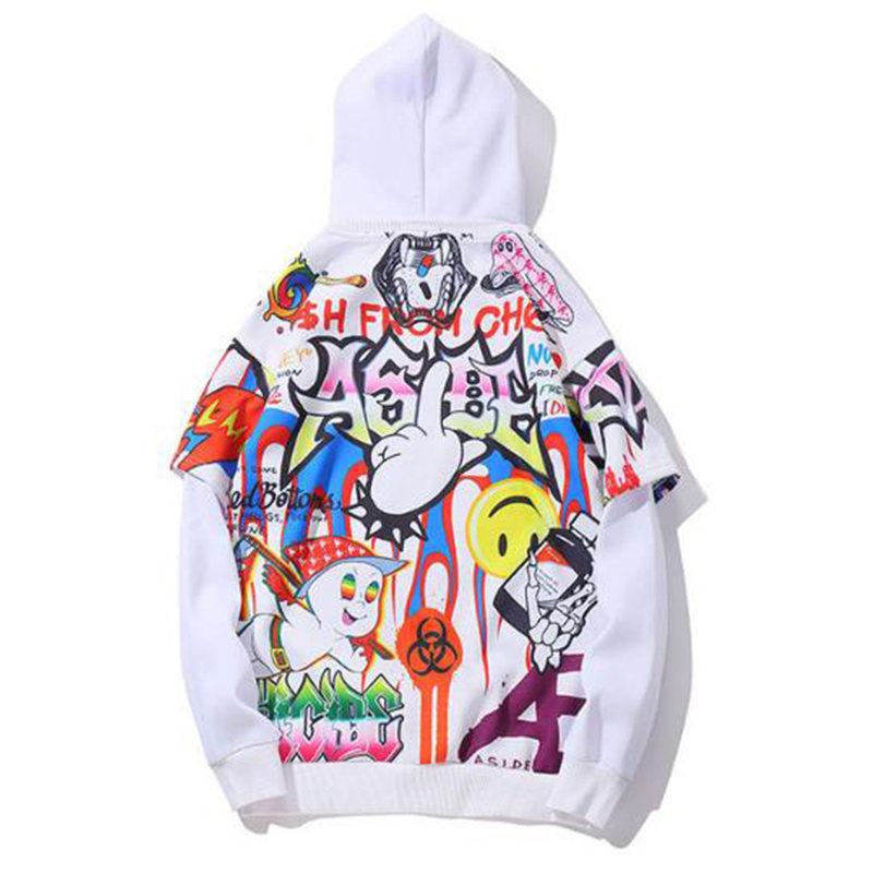 Buy Hip Hop Graffiti Hoodie Men Fleece Pullover Harajuku Autumn Winter ...
